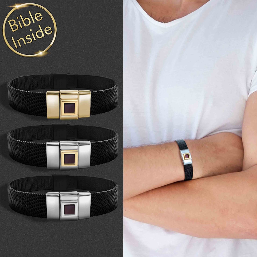 Nano Bible Men's Bracelet, Stainless Steel Bracelet, Nano Bible Jewelry ...