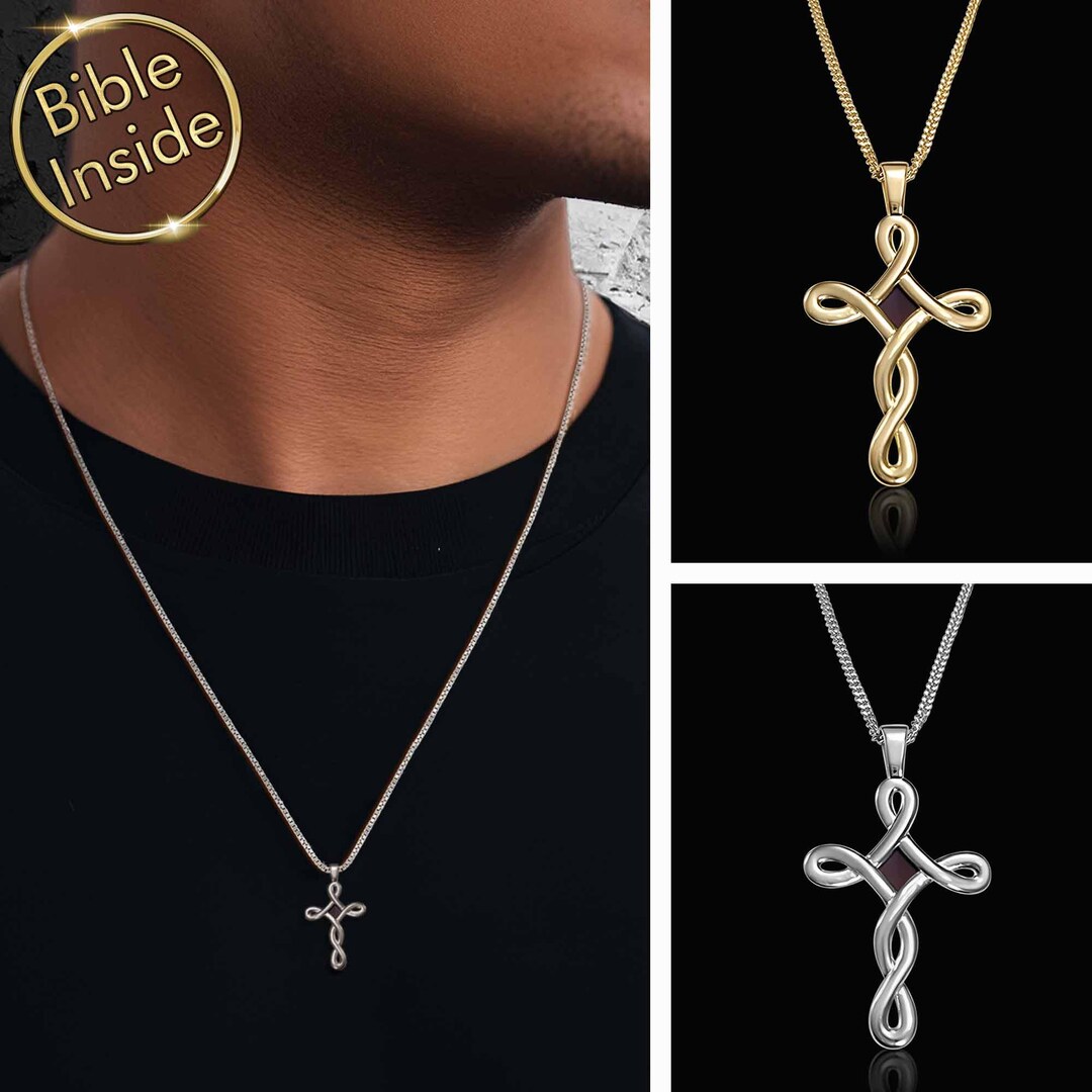 Cross Necklaces for Men With Nano Holy Bible Inside Religious Pendant ...