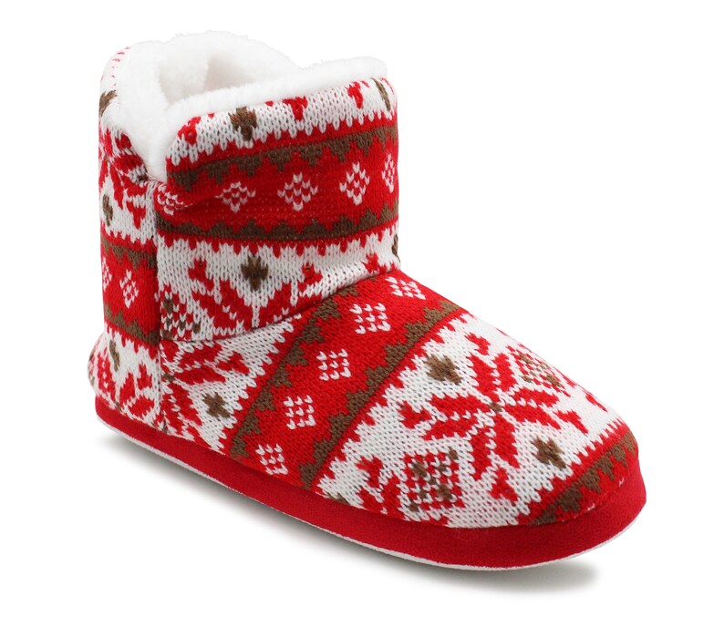 Womens Ankle Boot Slippers Knitted Fair Isle Warm Faux Fur Lined Slip ...