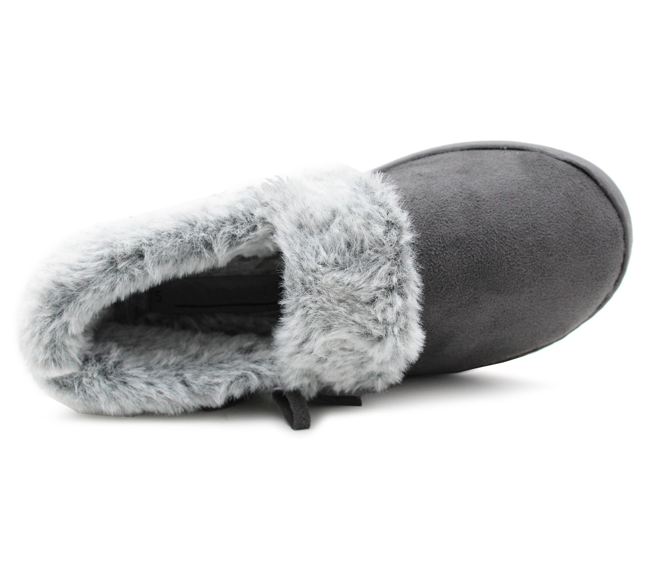 Ladies Faux Fur Lined Grey Slippers Womens Warm Winter Slip on Hard ...