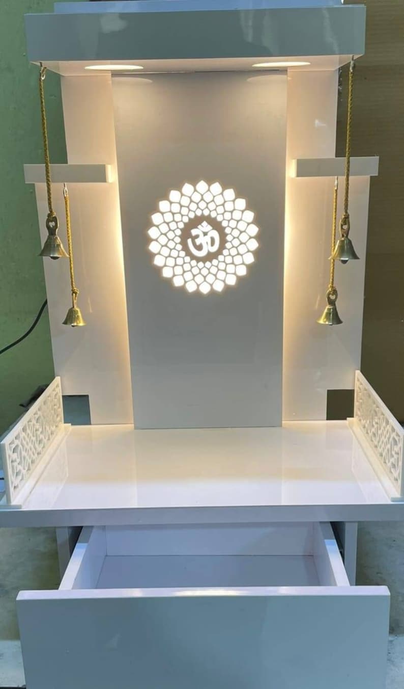 Designer White Wooden Customized Temple With LED Light for - Etsy
