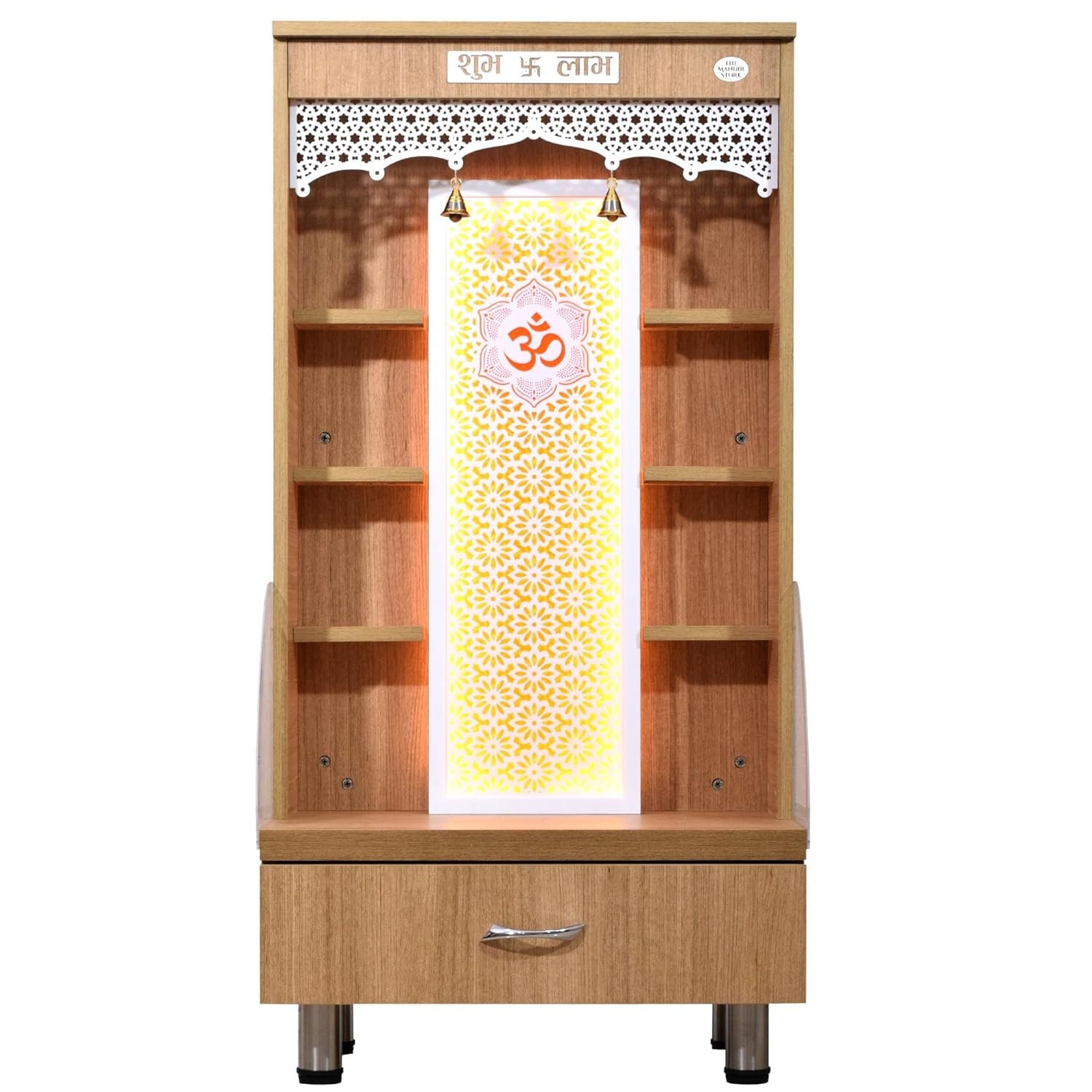 Wooden Table Top Temple With LED Light for Home and Officetemple Back ...