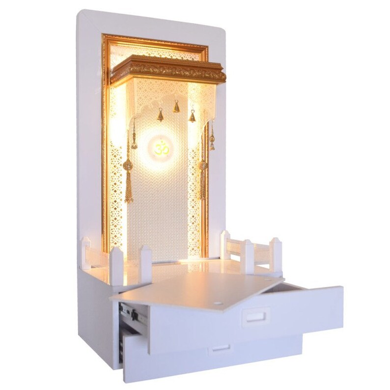 White Wooden Temple for Home With LED Lights for Home and Office Mandap ...