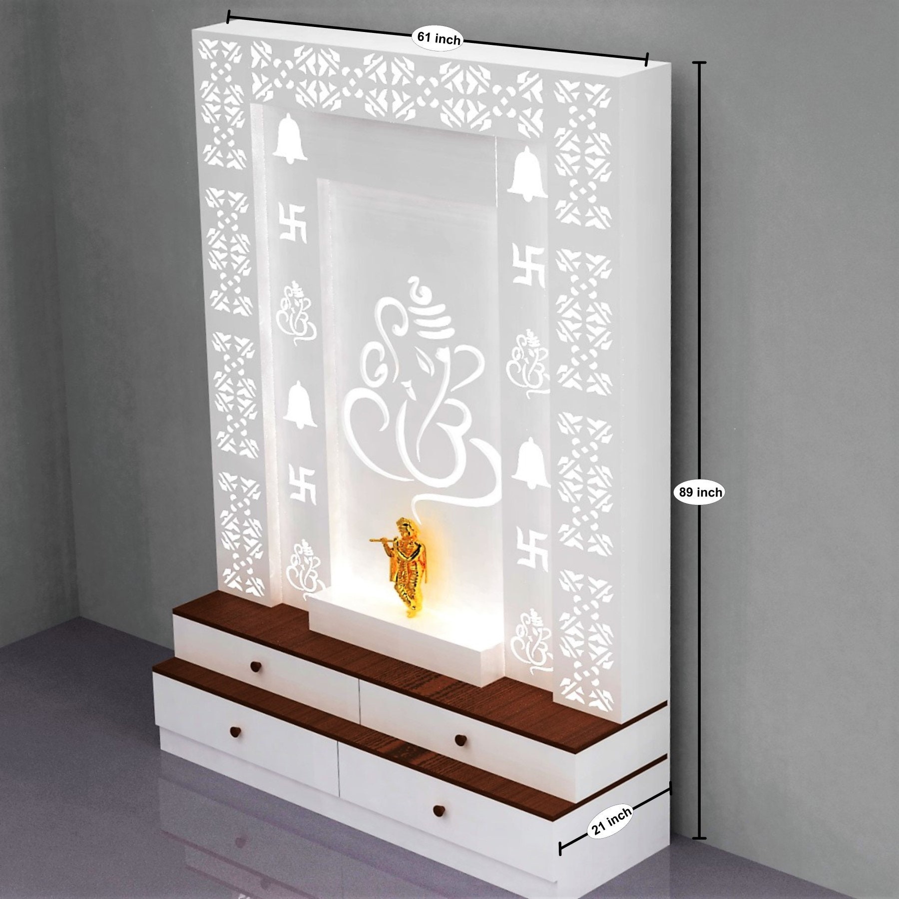 White Designer Textured Wooden Mandir With LED / Mandir for Home ...