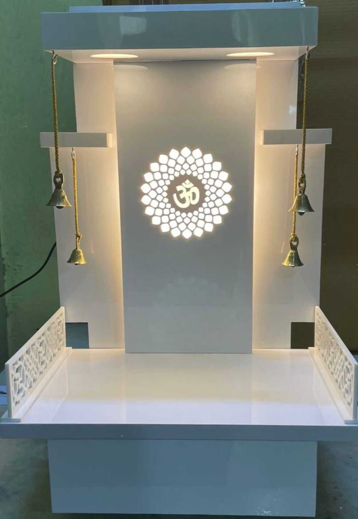 Designer White Wooden Customized Temple With LED Light for - Etsy