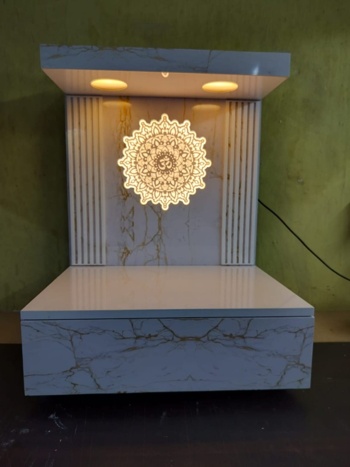 White Designer Textured Wooden Temple for Home and Offce / Mandir With ...