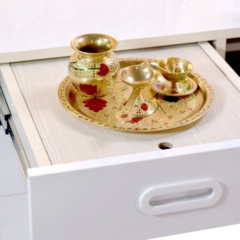 White High Gloss Designer Laminated Pooja Mandir / Temple for Home and ...