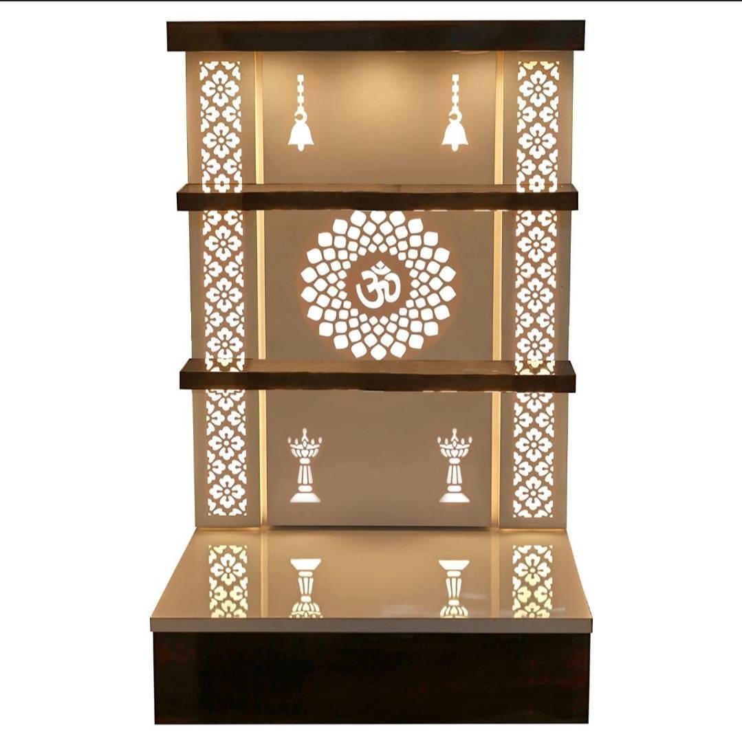 Pooja Mandir Wooden Textured Temple Mandir With Drawer Cabinets Mandir ...
