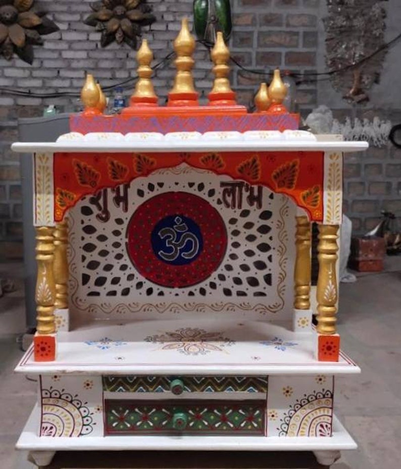 Wooden MDF Temple With LED Lights/ Mandir With Storage Cabinets / Pooja ...