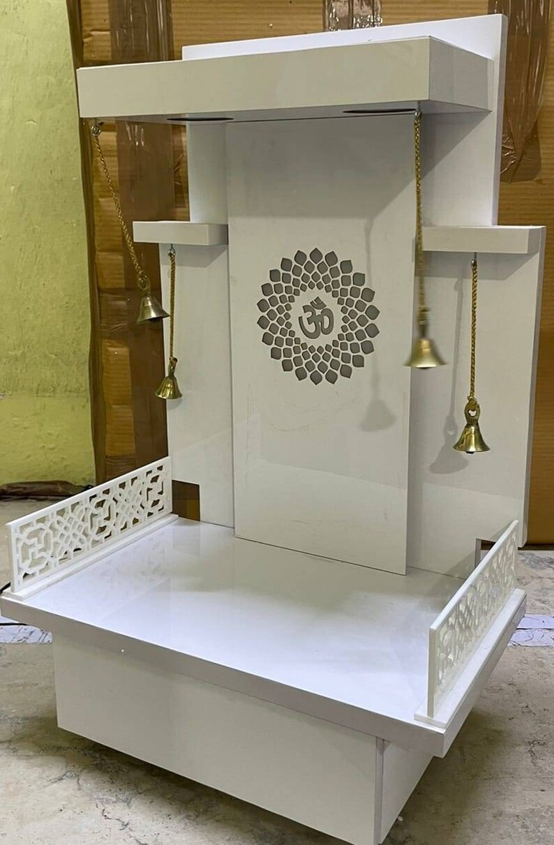 Designer White Wooden Customized Temple With LED Light for Home and ...