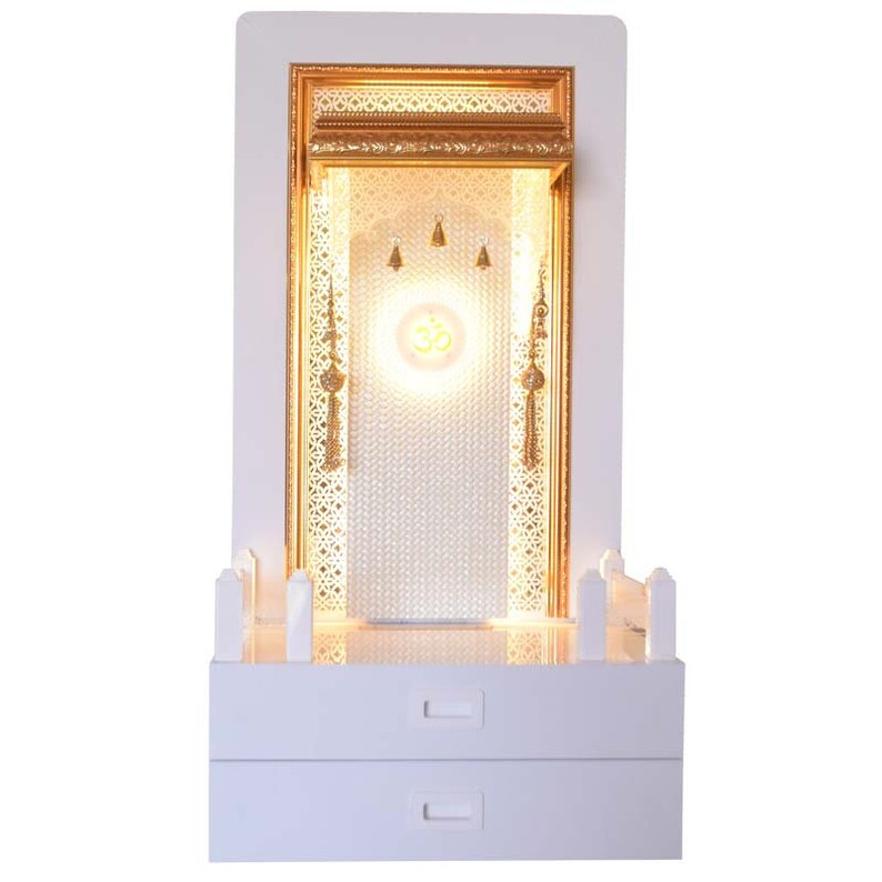 White Wooden Temple for Home With LED Lights for Home and Office Mandap ...