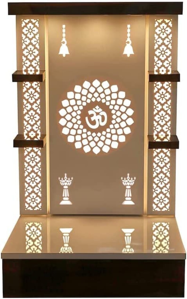 Handmade Wooden Temple White LED Light Mandir for Home and Officehome ...