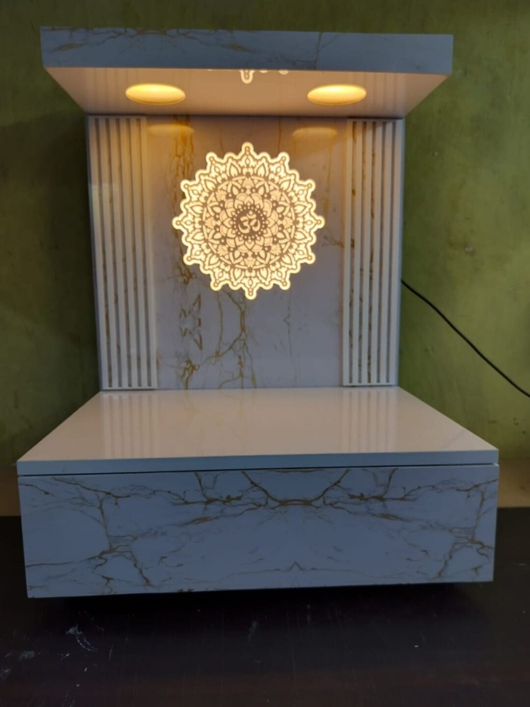 White Designer Textured Wooden Temple for Home and Offce / Mandir With ...