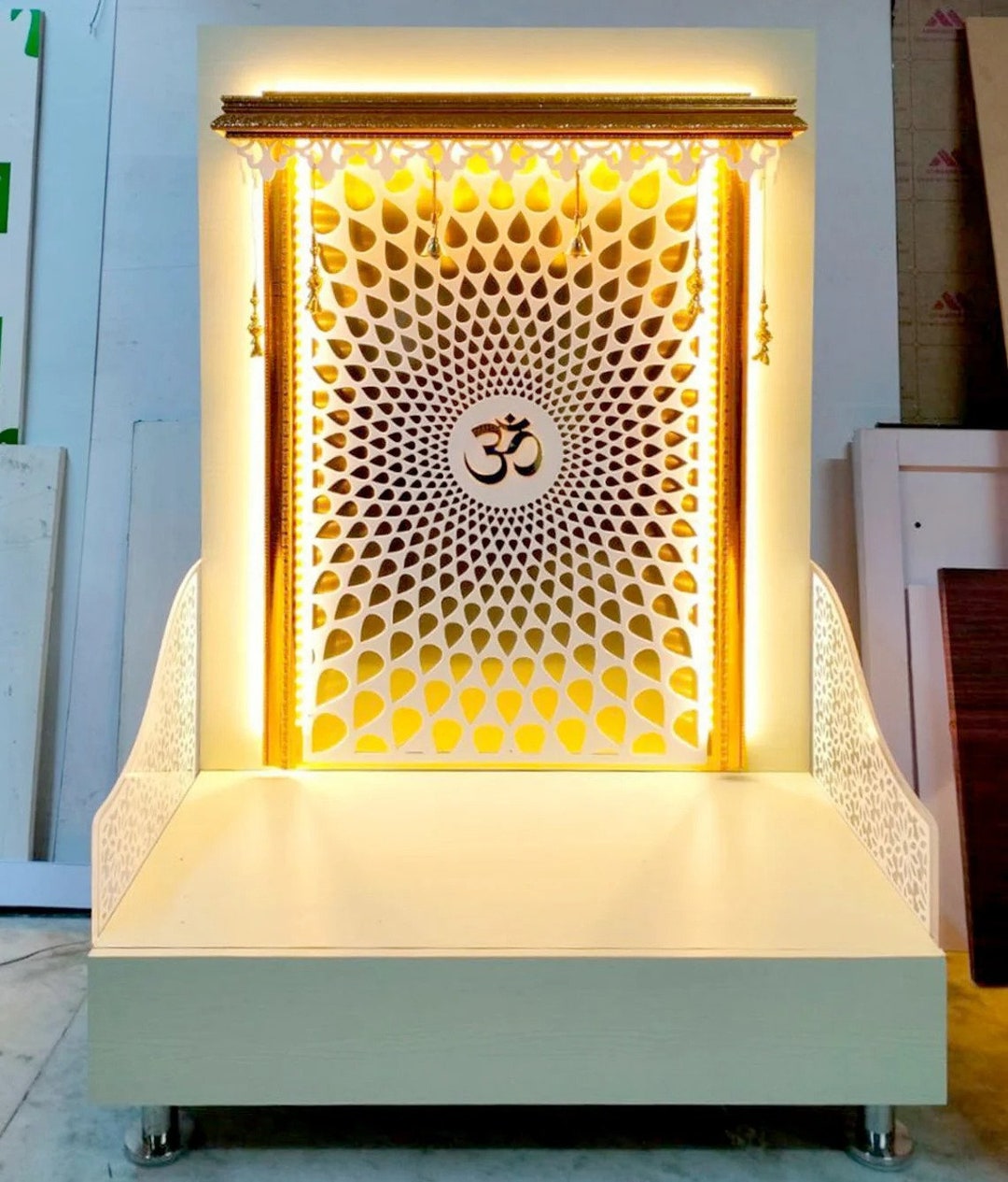 Woodmania Modern Wooden Temple With LED Light for Home and Office Puja ...