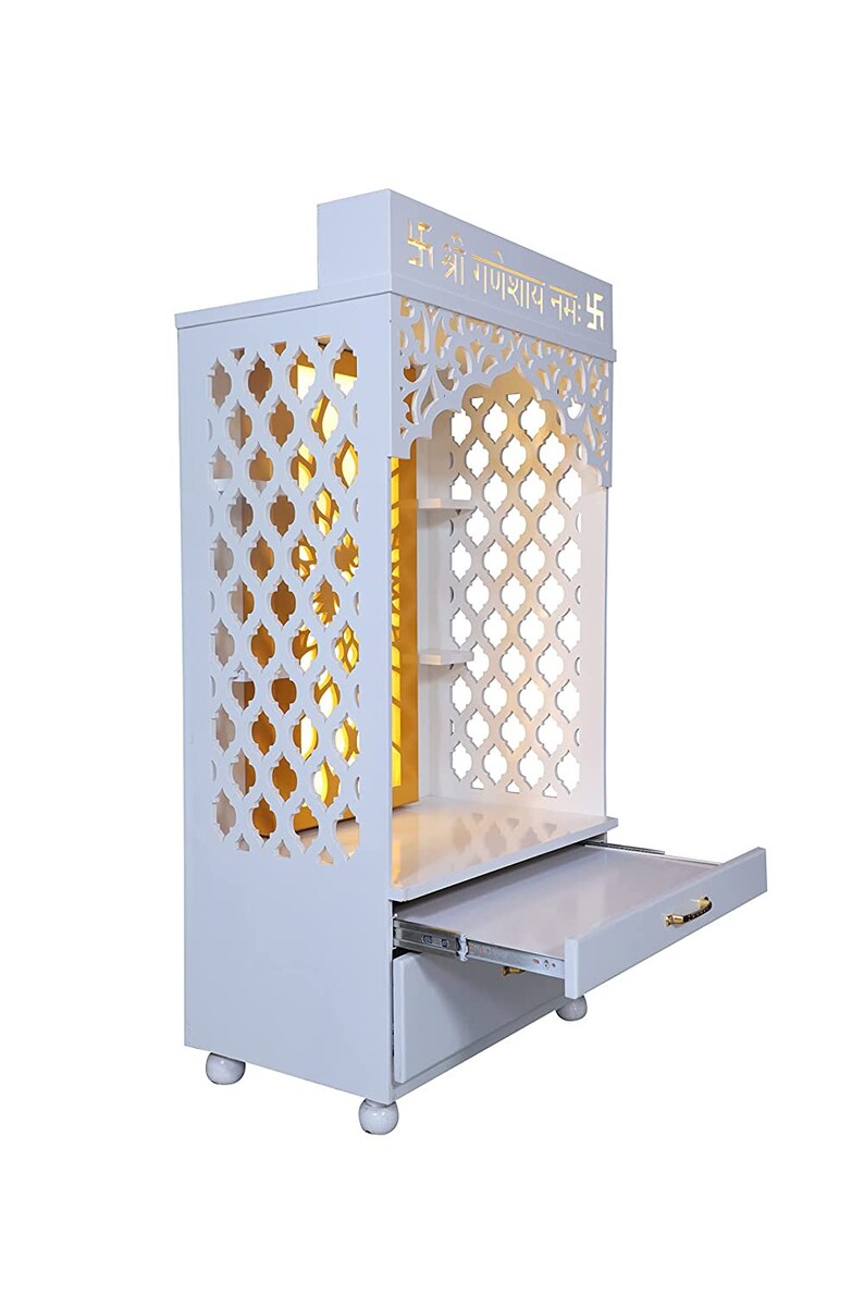 Personalized Wooden Designer Sparkling White Finish Temple for Home ...