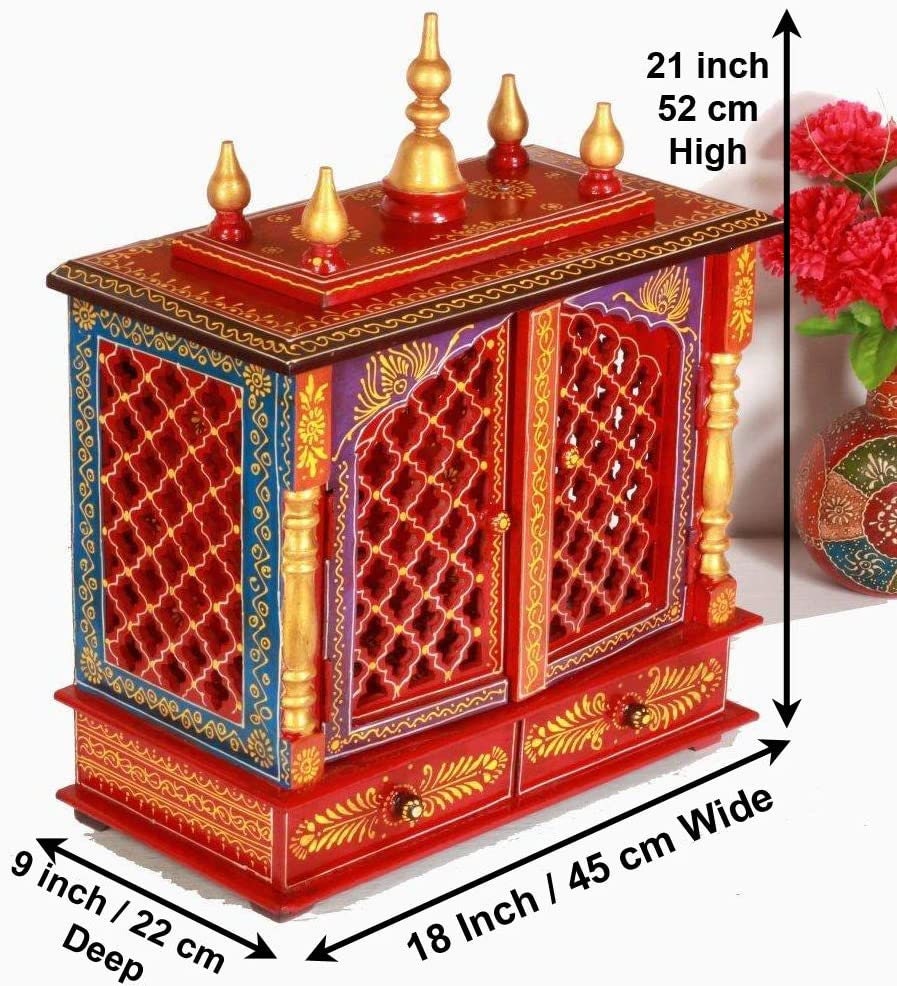 Pooja MANDIR WOODEN TEMPLE With Doors for Home Office Prayer Room ...