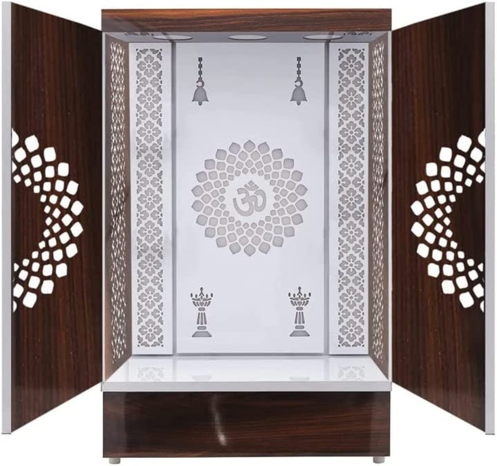 Large Puja Wooden Front Door Brown Mandir With LED / Mandir for Home ...