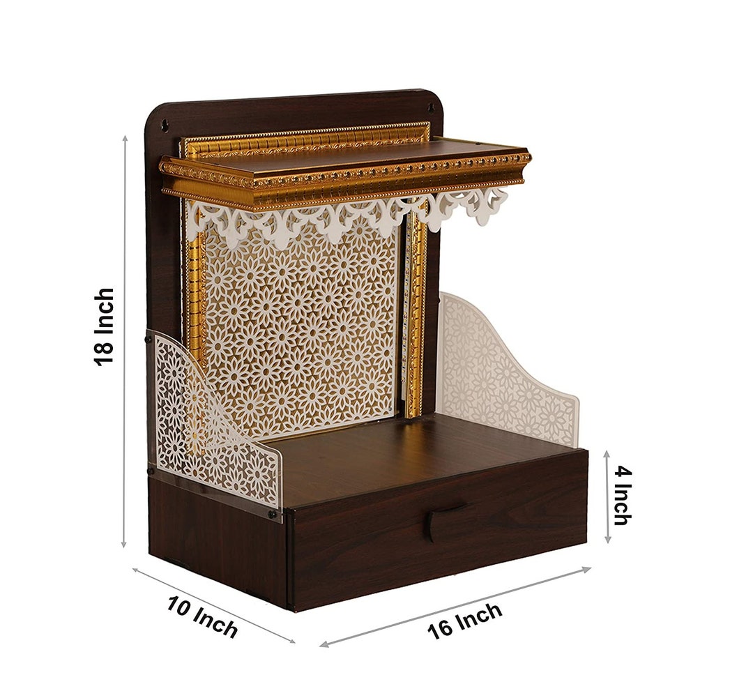 Designer Wooden Temple Pooja Mandir With LED Lights for Home and Office ...