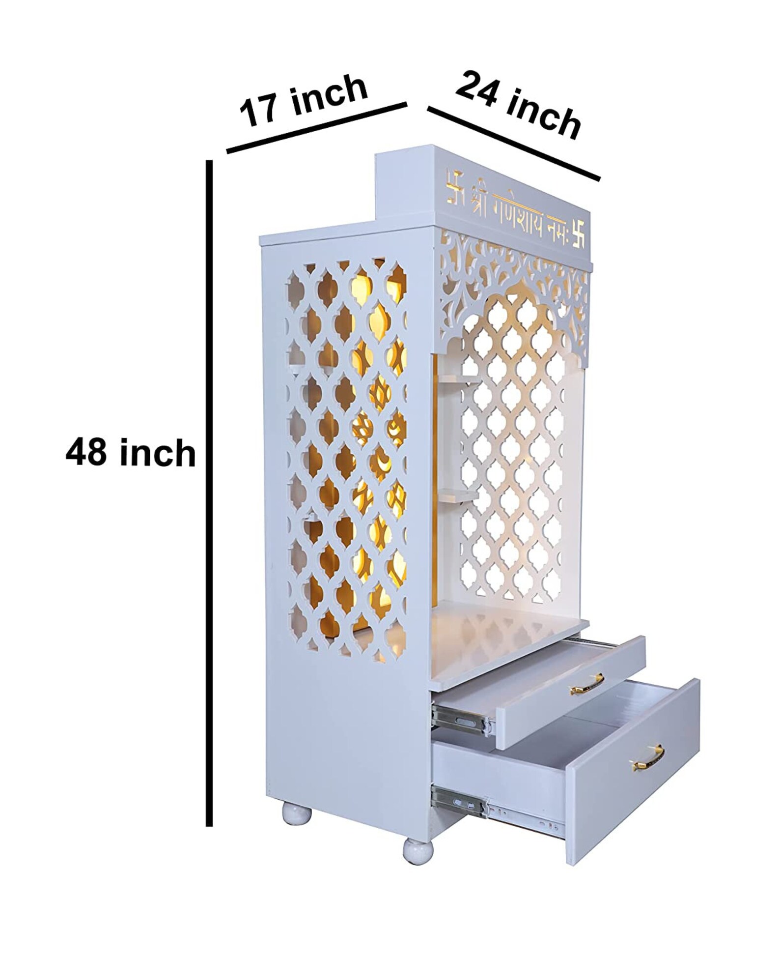 Personalized Wooden Designer Sparkling White Finish Temple for Home ...