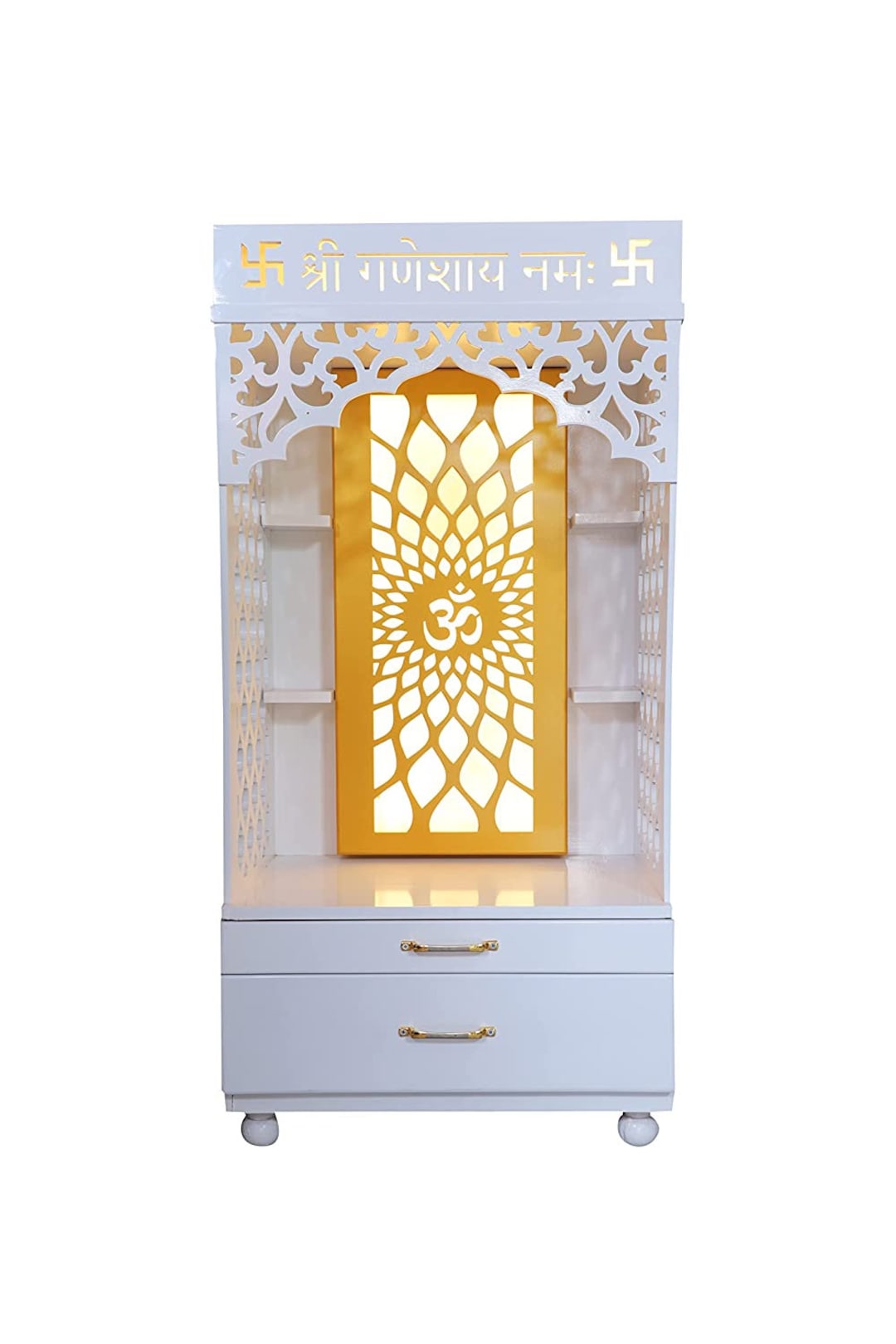Personalized Wooden Designer Sparkling White Finish Temple for Home ...