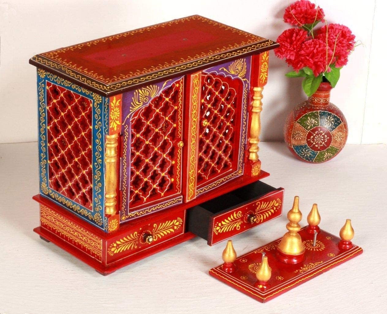Pooja MANDIR WOODEN TEMPLE With Doors for Home Office Prayer Room ...