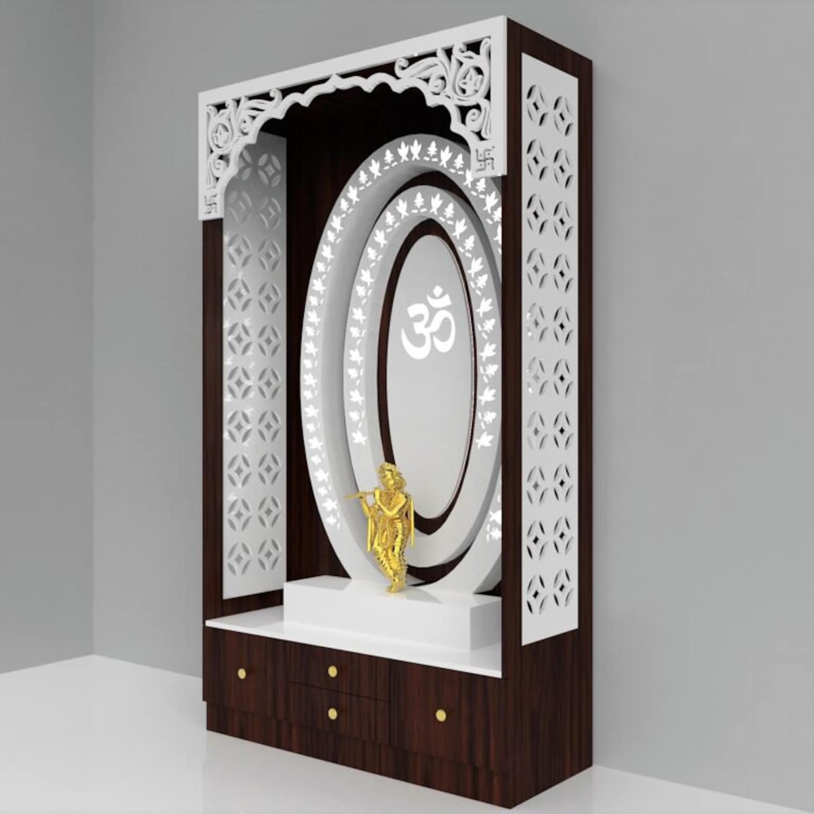 Wooden Designer Temple for Home With LED Lights for Home and Office ...