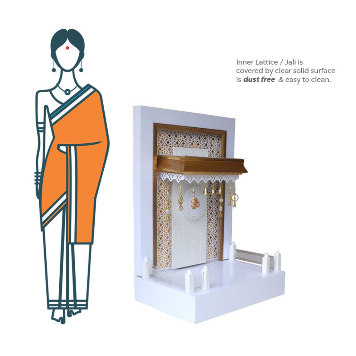 Gloss White Acrylic Laminated Designer Wooden Temple for Home With LED ...