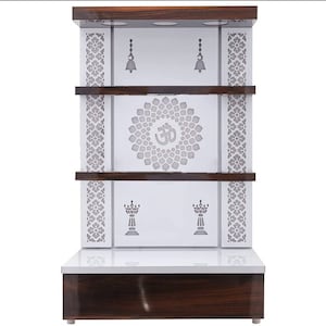 Pooja Mandir Wooden Textured Temple Mandir With Drawer Cabinets Mandir ...