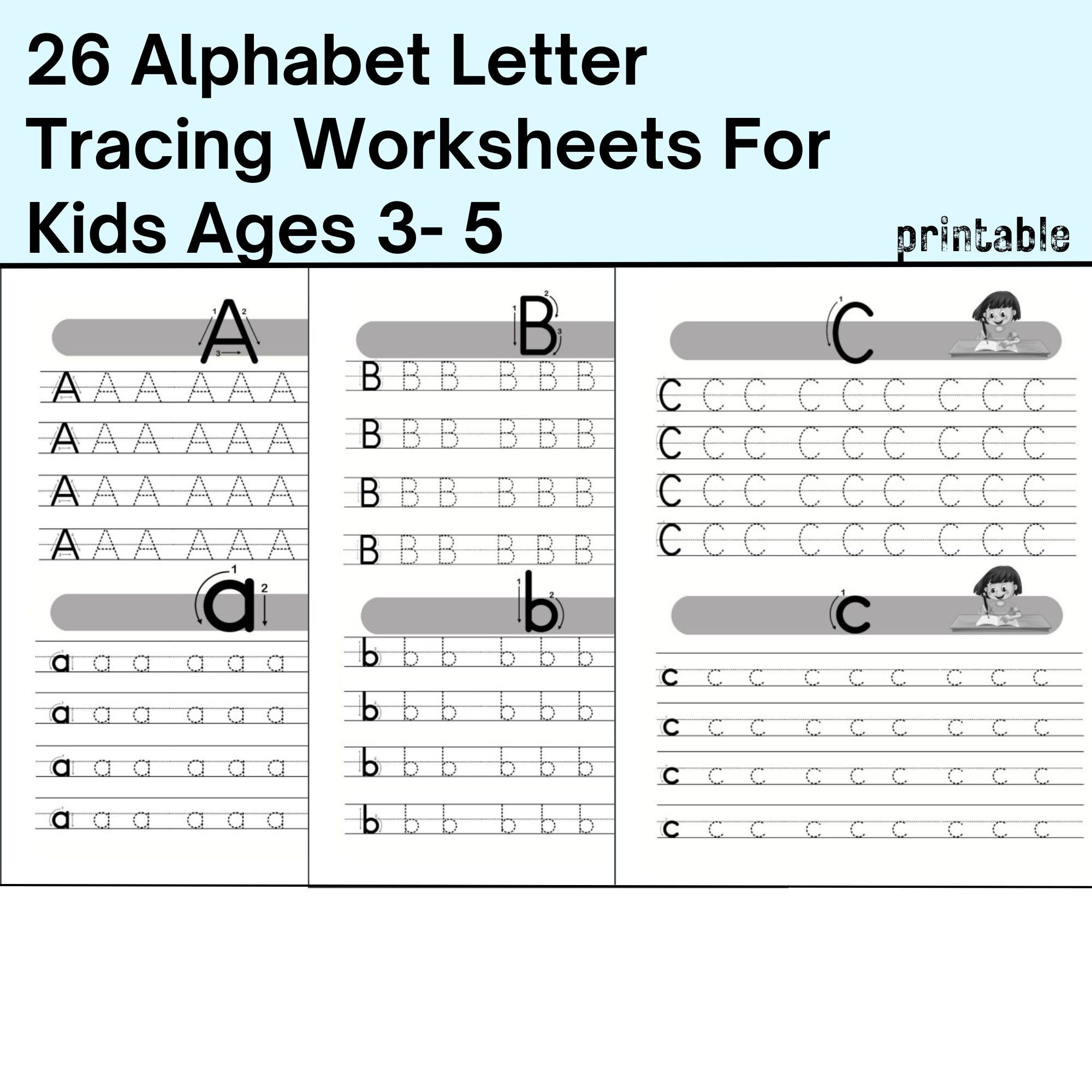 26 Printable Alphabet Letter Tracing Worksheets for Kids Ages 3-5 ...