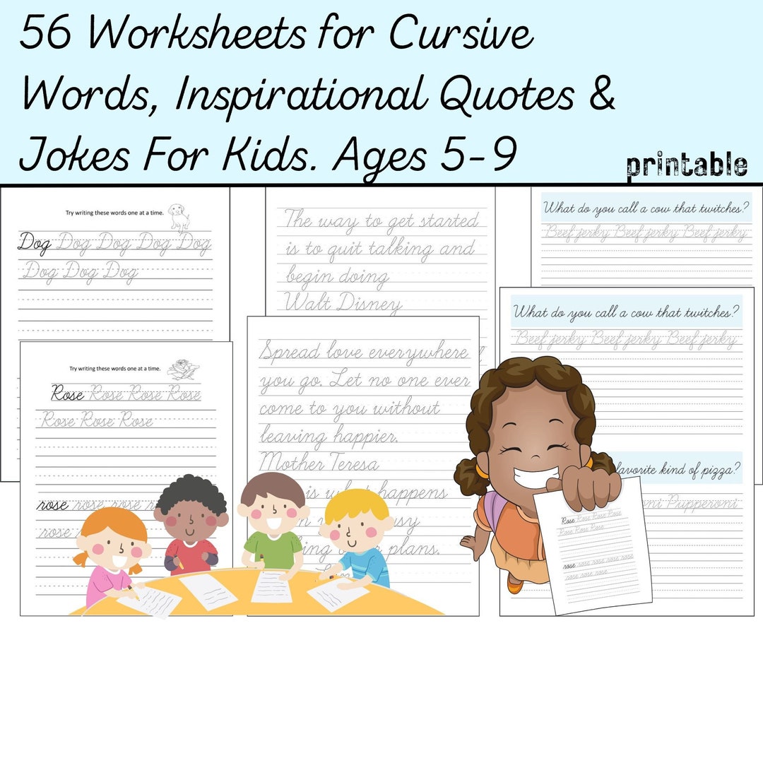 56 Worksheets for Cursive Words, Inspirational Quotes, Jokes for Kids ...