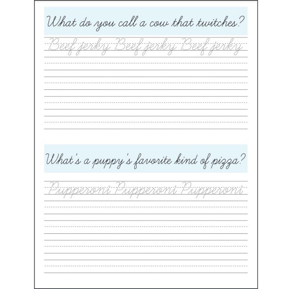 56 Worksheets for Cursive Words Inspirational Quotes Jokes - Etsy