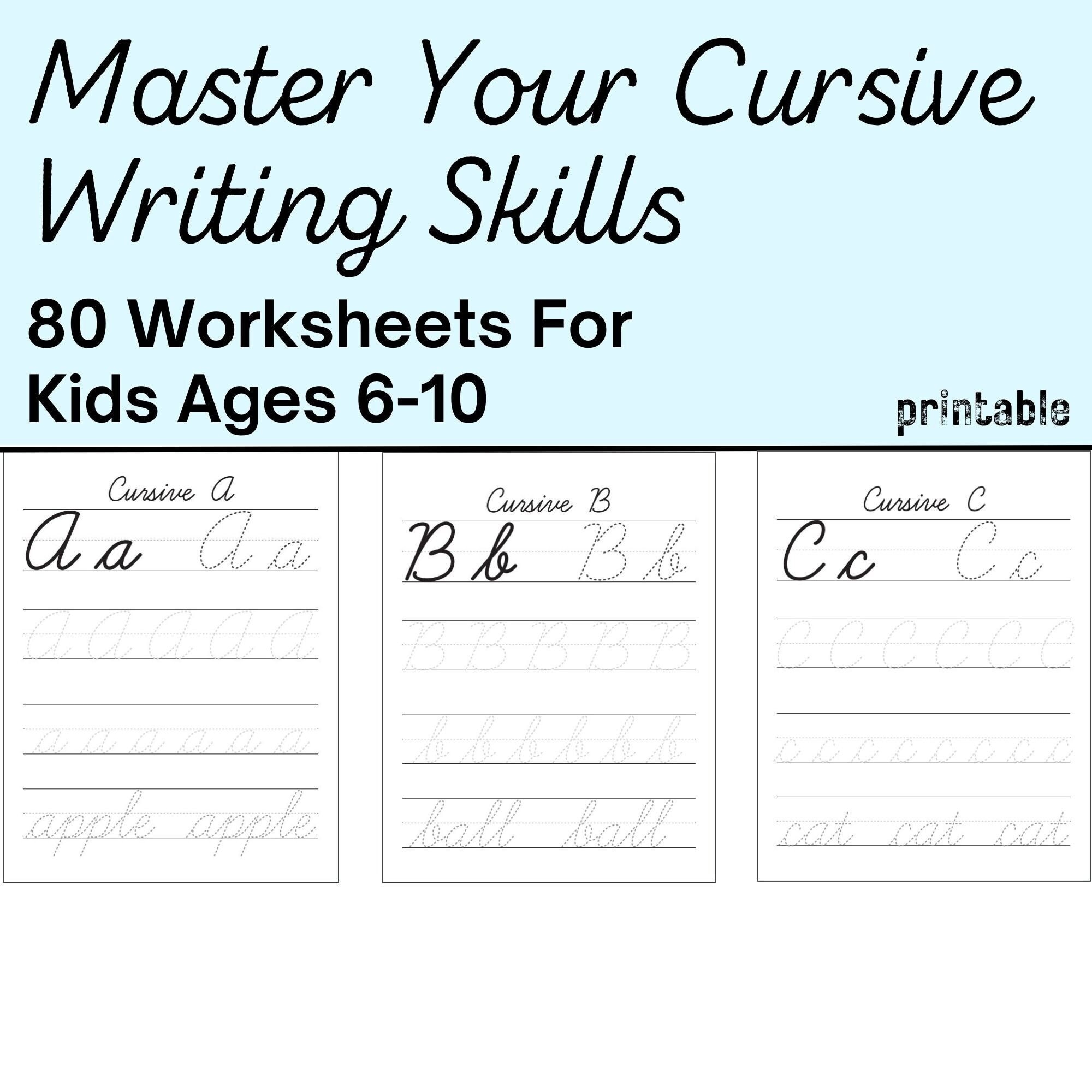 80 Cursive Alphabet Letter Tracing Worksheets for Kids Ages 6-10. Fits ...