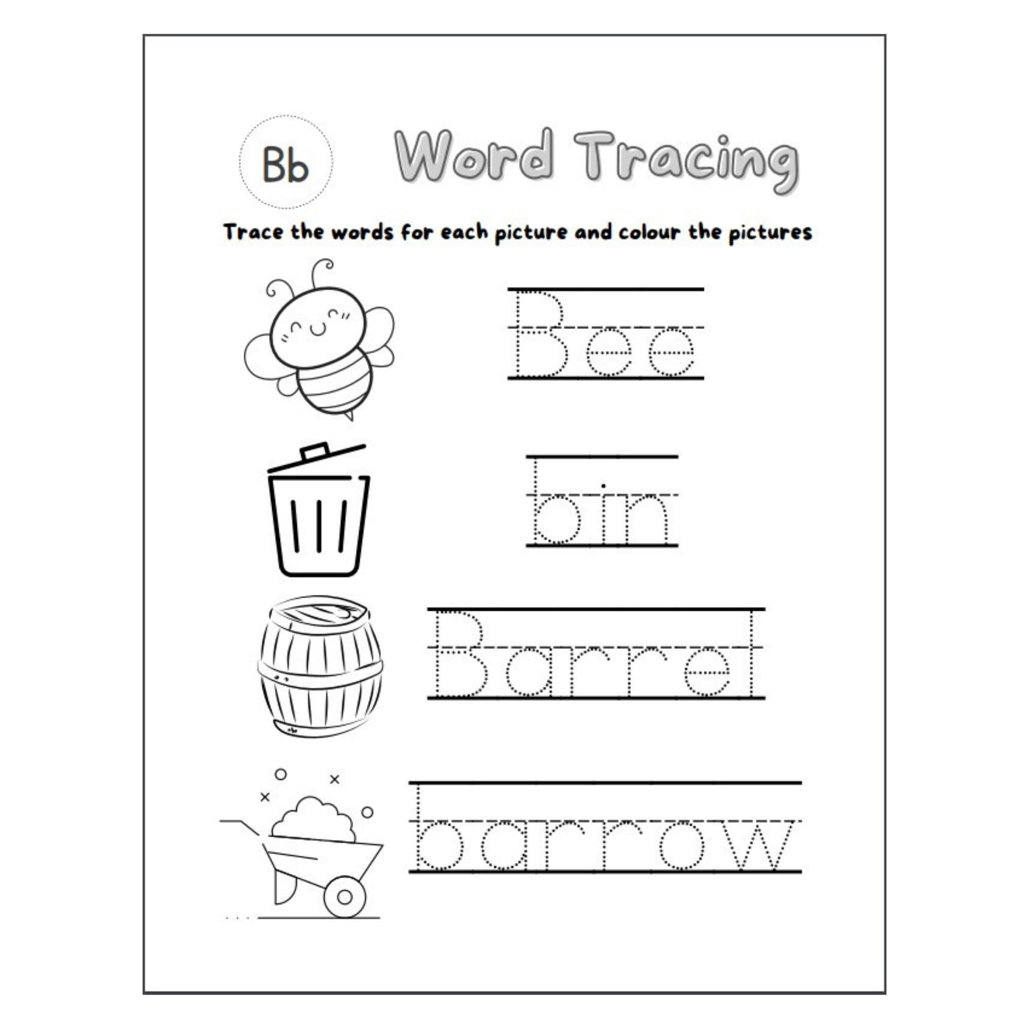 Alphabet Letter & Word Tracing Worksheets for Kids 3-5. Pen Control ...