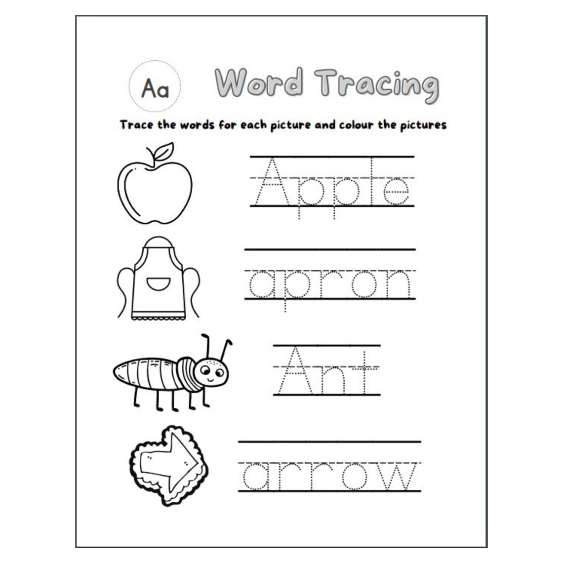 Alphabet Letter & Word Tracing Worksheets for Kids 3-5. Pen Control ...