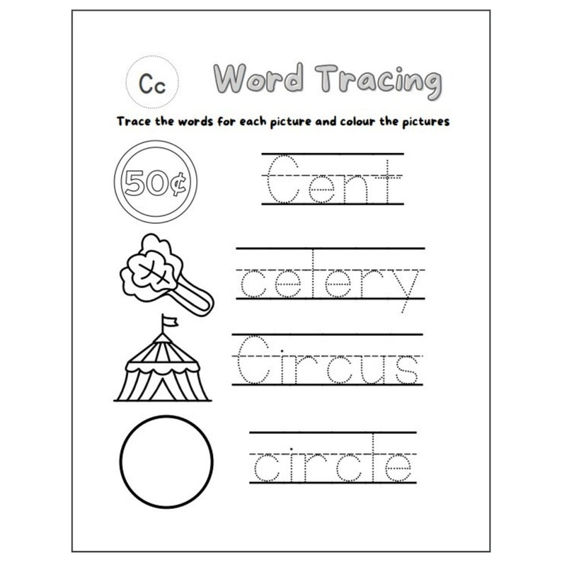 Alphabet Letter & Word Tracing Worksheets for Kids 3-5. Pen Control ...