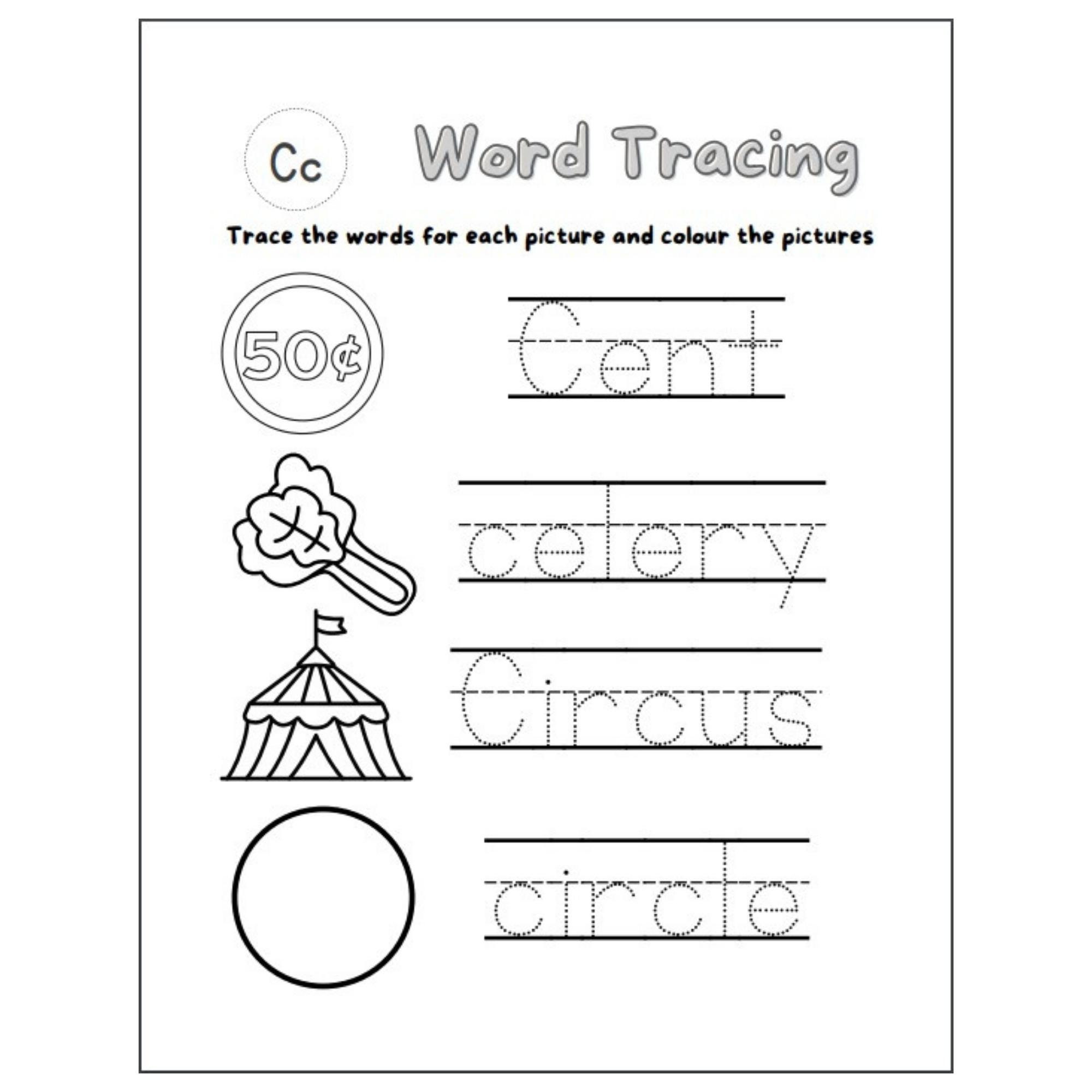 Alphabet Letter & Word Tracing Worksheets for Kids 3-5. Pen Control ...