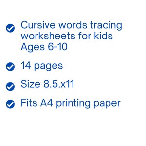 Cursive Words Tracing Worksheets for Kids Ages 6-10. 8,5x11. - Etsy UK