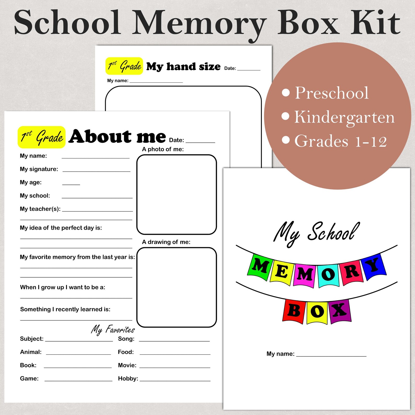 School Memory Box Kit Printable Diy Memory Box Kit Memory Box for ...