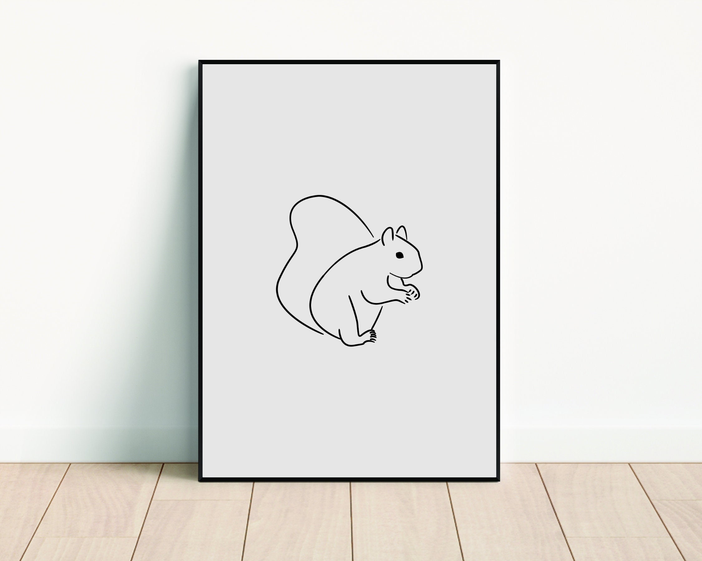Printable Squirrel Art Animal Line Art Grey Minimalist - Etsy