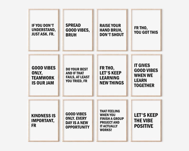 12 Set Classroom Slang Posters Bundle, Printable Classroom Poster Bruh ...