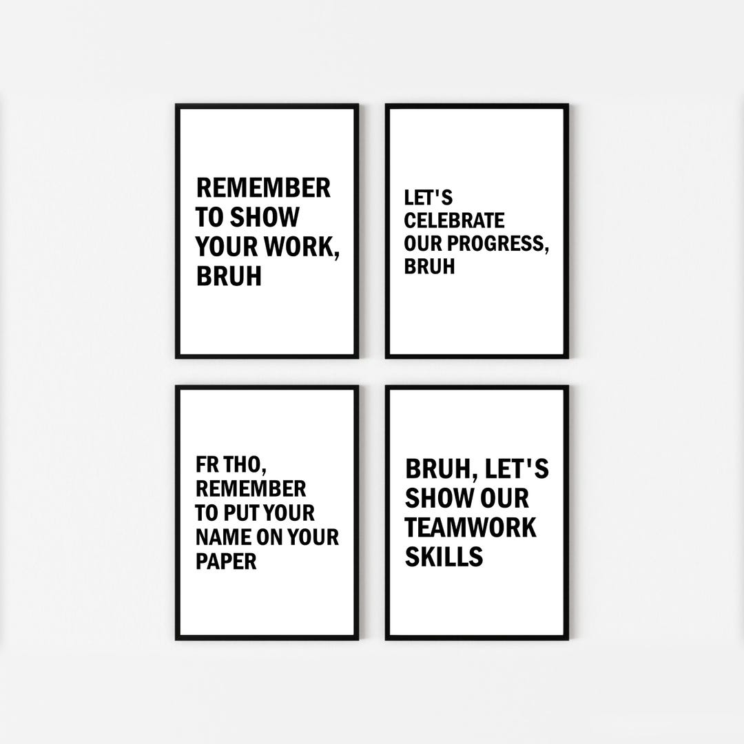 Classroom Slang Poster Bundle 4 Set, Printable Classroom Poster Bruh ...