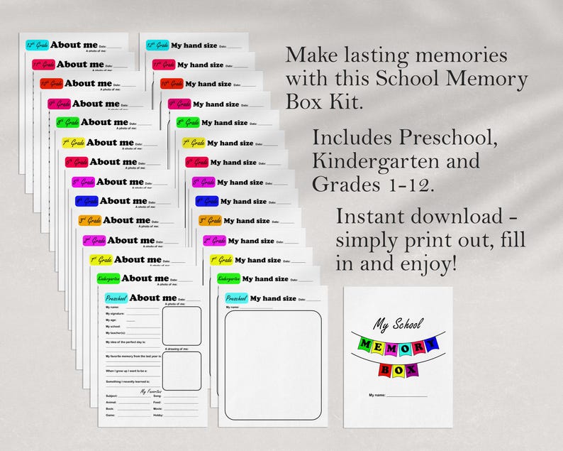School Memory Box Kit Printable Diy Memory Box Kit Memory Box for ...