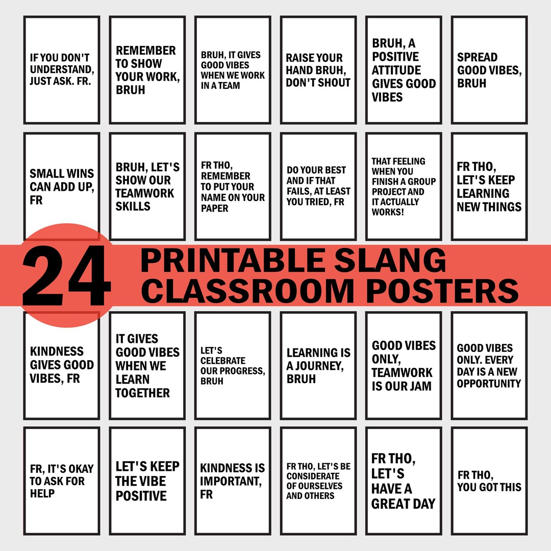 24 Set Classroom Slang Posters Bundle, Printable Classroom Poster Bruh ...