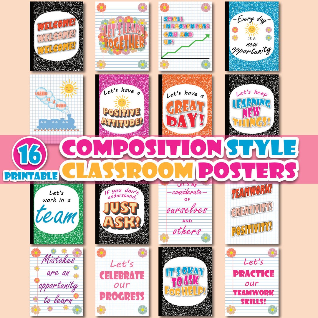 Composition Classroom Poster Bundle, Printable Composition Notebook ...
