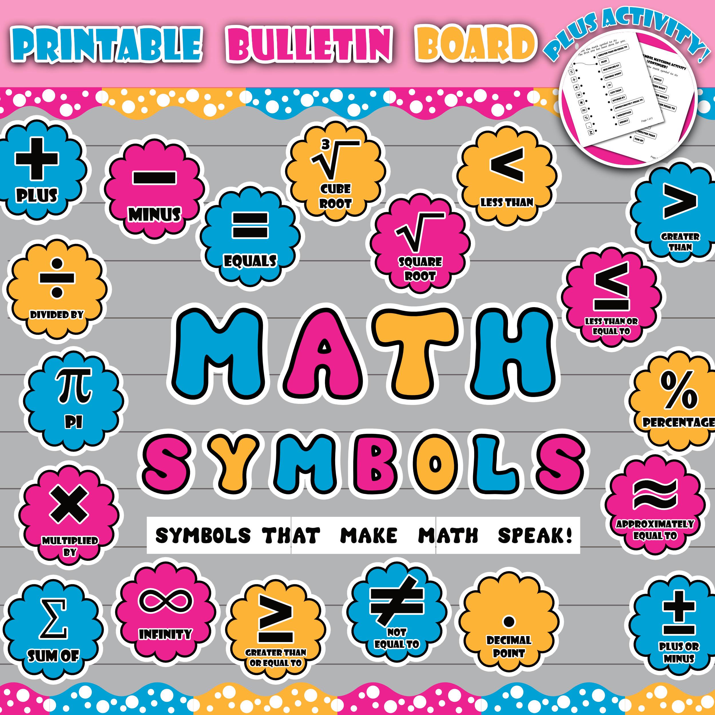 Math Symbols Bulletin Board, Printable Math Bulletin Board, Math ...