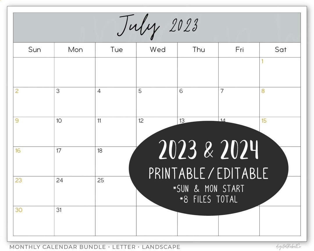 2023-2024 Editable Printable Calendars, Minimal Monthly Calendar Bundle ...