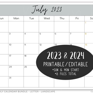 2023-2024 Editable Printable Calendars, Minimal Monthly Calendar Bundle ...