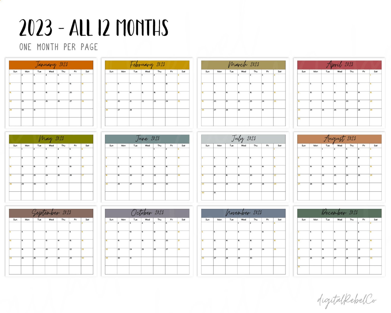 2023-2024 Editable Printable Calendars, Minimal Monthly Calendar Bundle ...