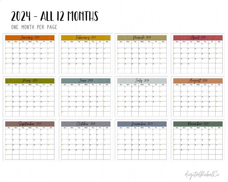 2023-2024 Editable Printable Calendars, Minimal Monthly Calendar Bundle ...