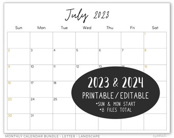 2023-2024 Editable Printable Calendars, Minimal Monthly Calendar Bundle ...